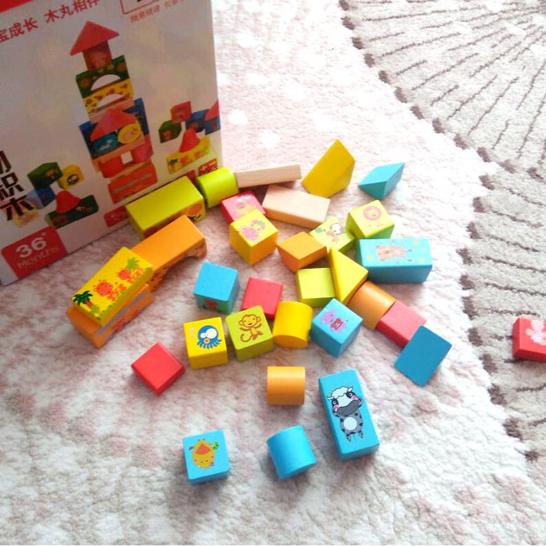 Set de constructie pentru copii, Lemn, 32 piese, 3+, Multicolor - eMAG.ro