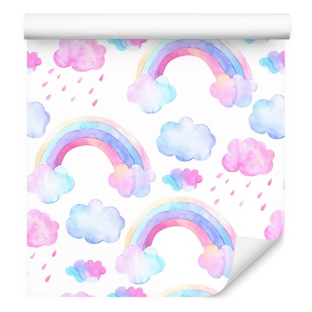 Tapet fata curcubeu nori colorati 53cm x 10m Acuarela, Camera copilului ...