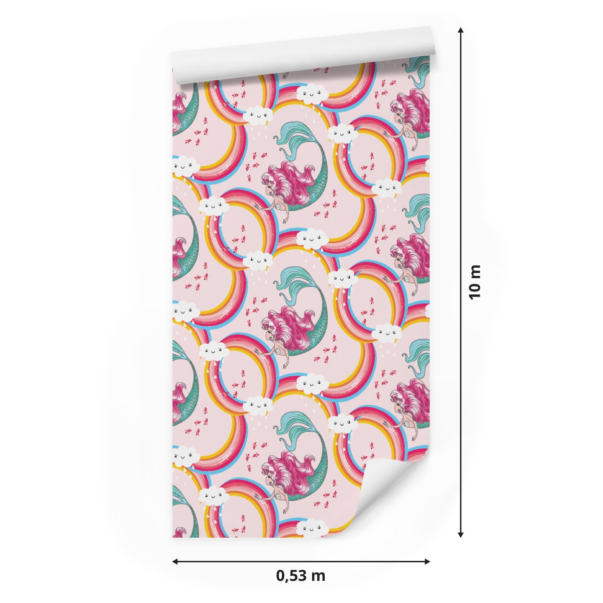 Tapet sirene nori curcubeu camera fetei 53cm x 10m Camera copilului ...