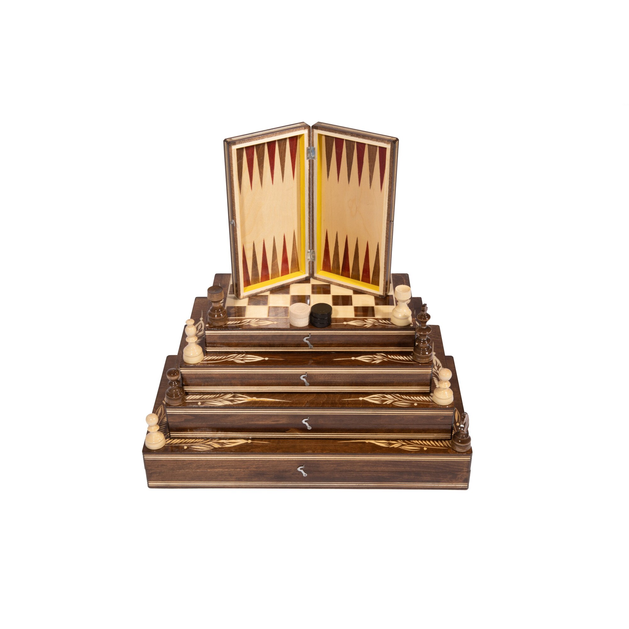 Joc sah si table lemn, set de 5 bucati, maro - eMAG.ro