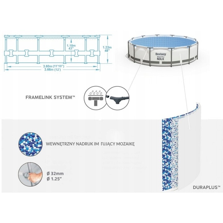 Piscina cadru metalic Bestway, 366x122 cm, 10.250 litri, cu pompa de ...