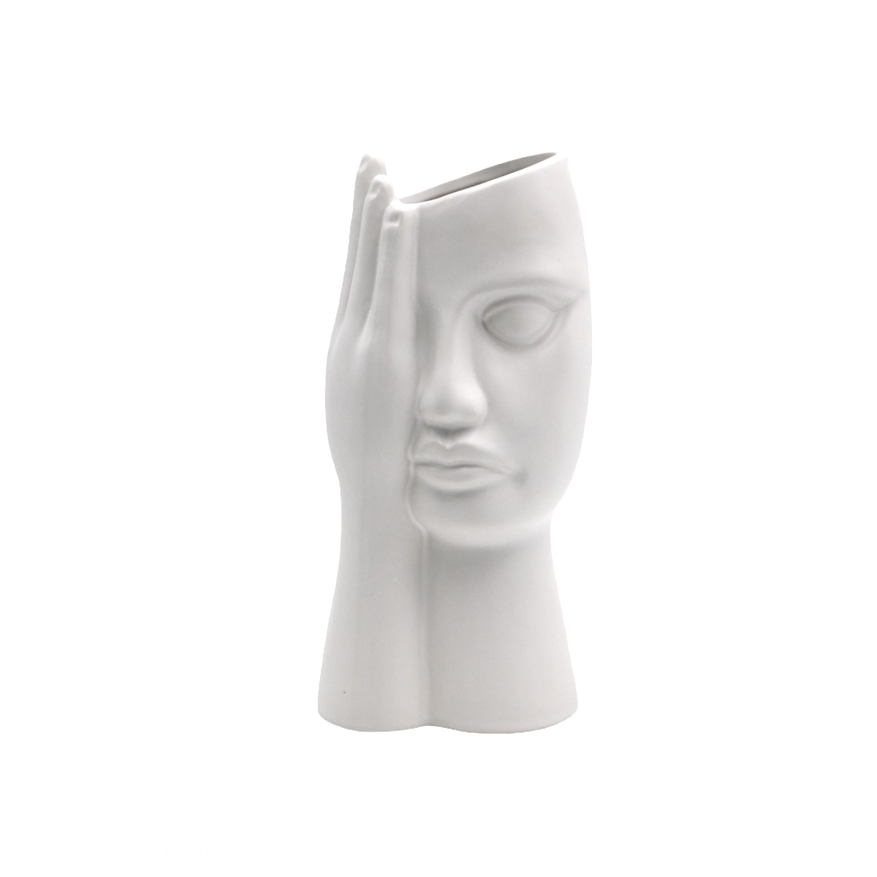 Vaza forma de cap decorativa din ceramica, alb, 27 cm - eMAG.ro