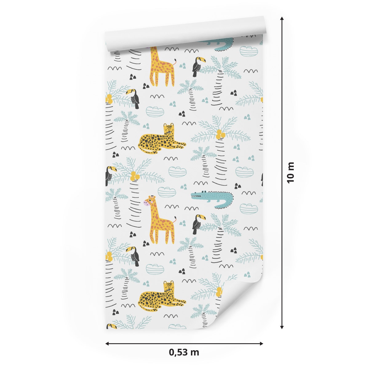 Tapet pentru copii animale safari copaci natura 53cm x 10m Rola ...