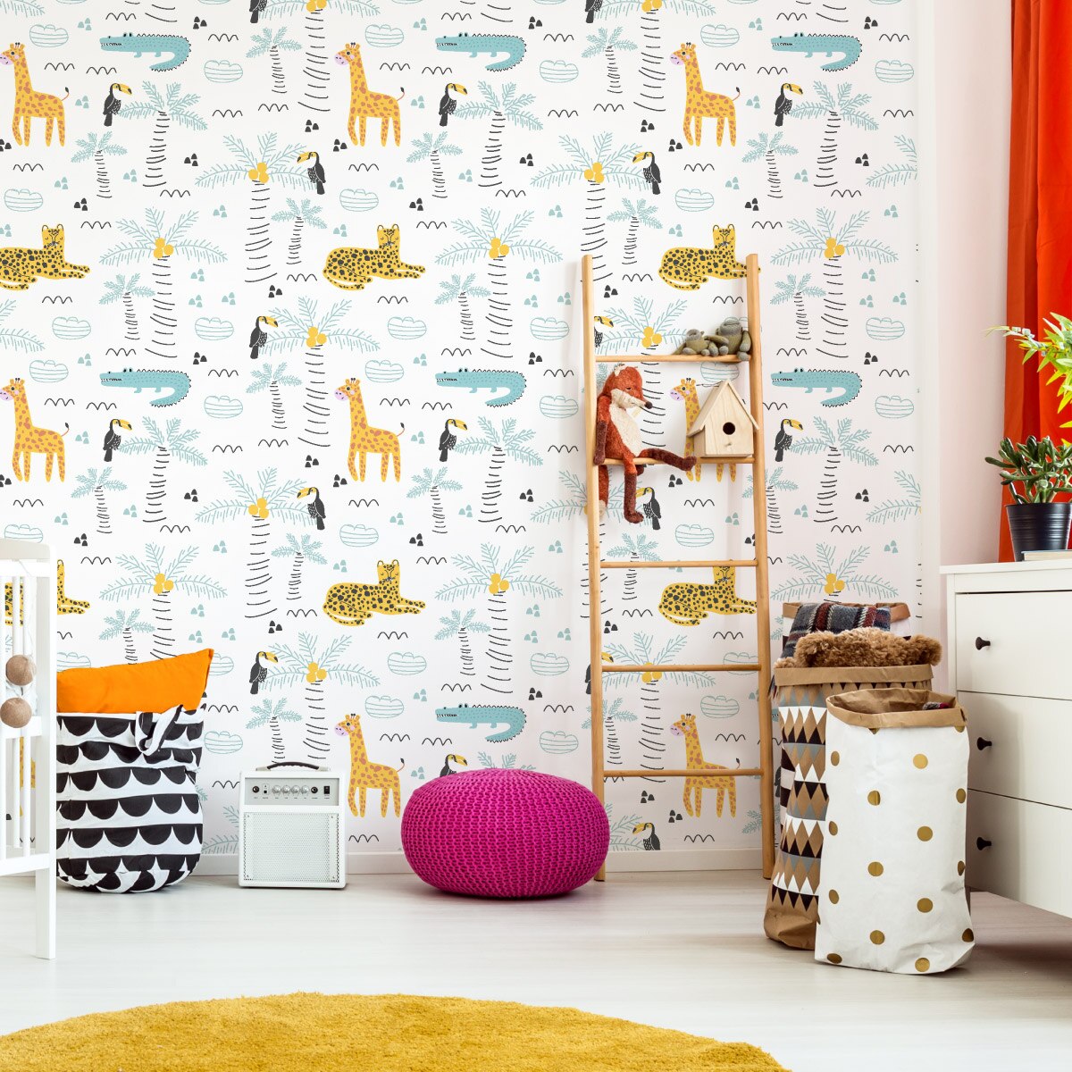 Tapet pentru copii animale safari copaci natura 53cm x 10m Rola ...