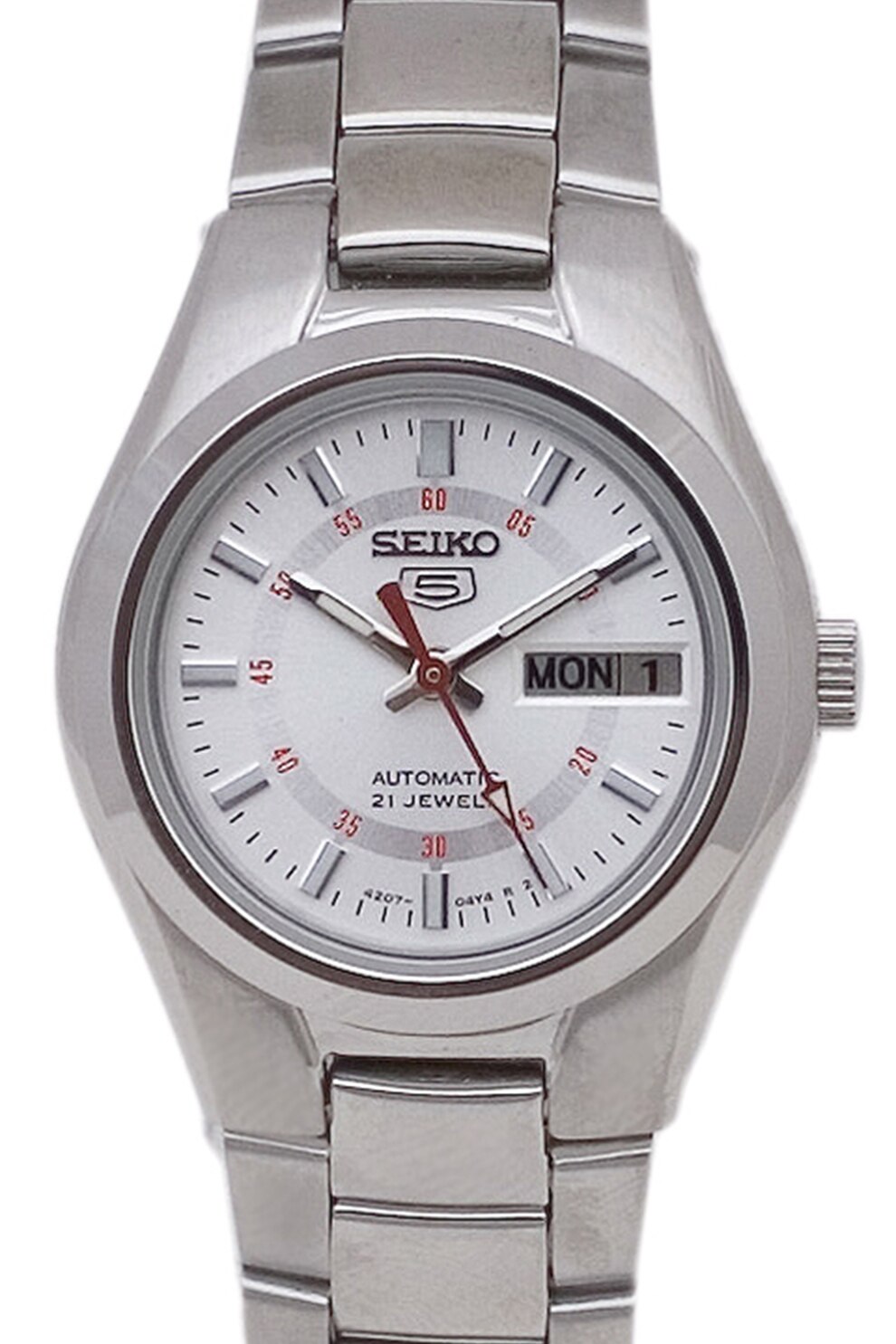 Seiko, Автоматичен часовник с червени обозначения, Сребрист - eMAG.bg