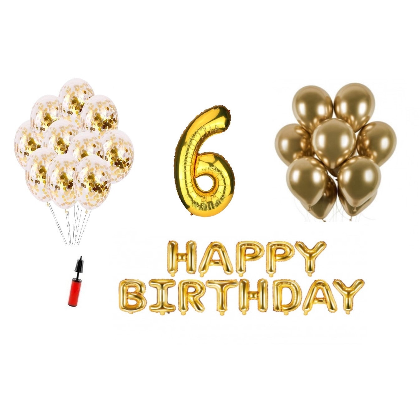 Set baloane, 35 elemente, Happy Birthday aniversare 6 ani, cifra folie ...