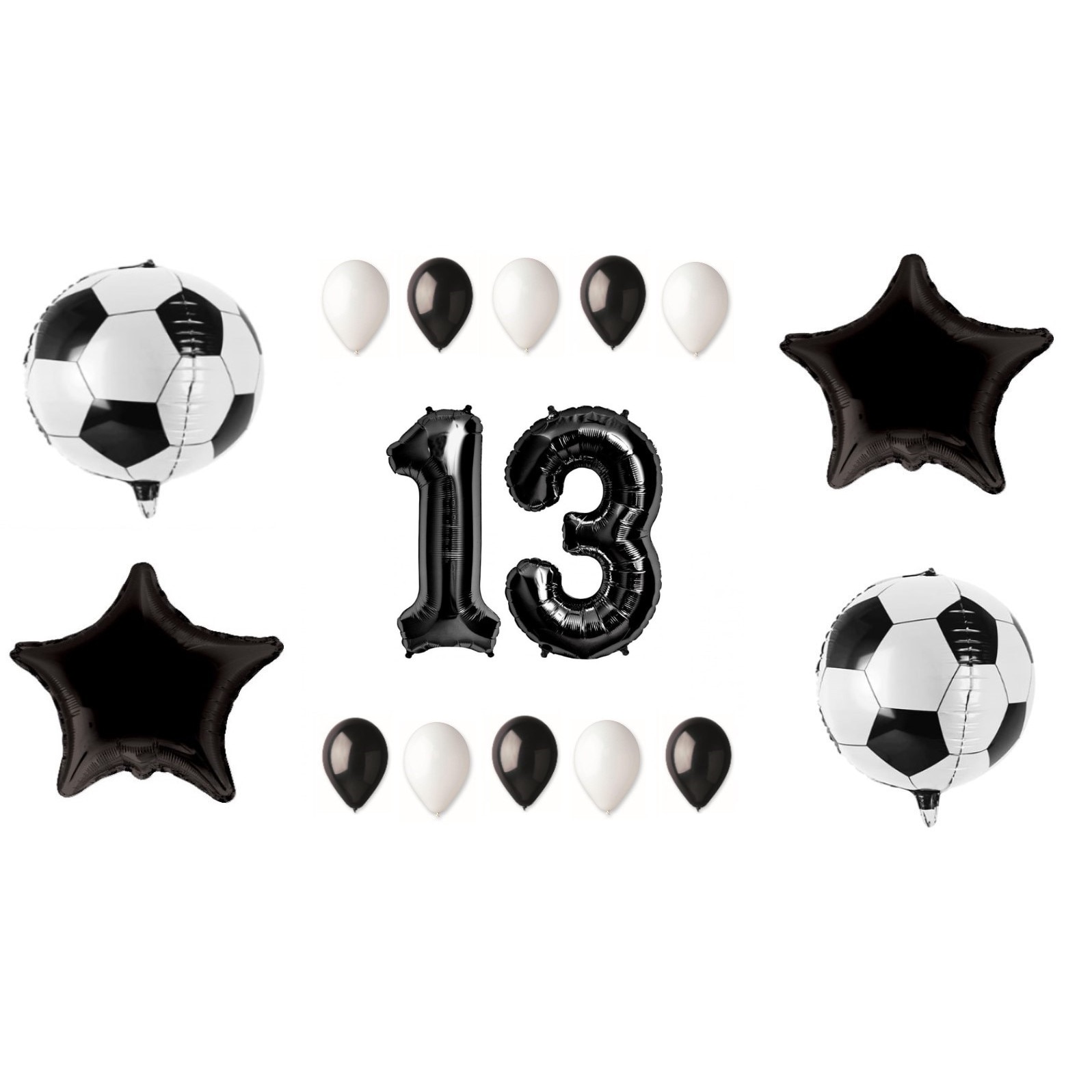Set 16 baloane, WOW, aniversare 13 ani, tematica fotbal, cifre folie ...