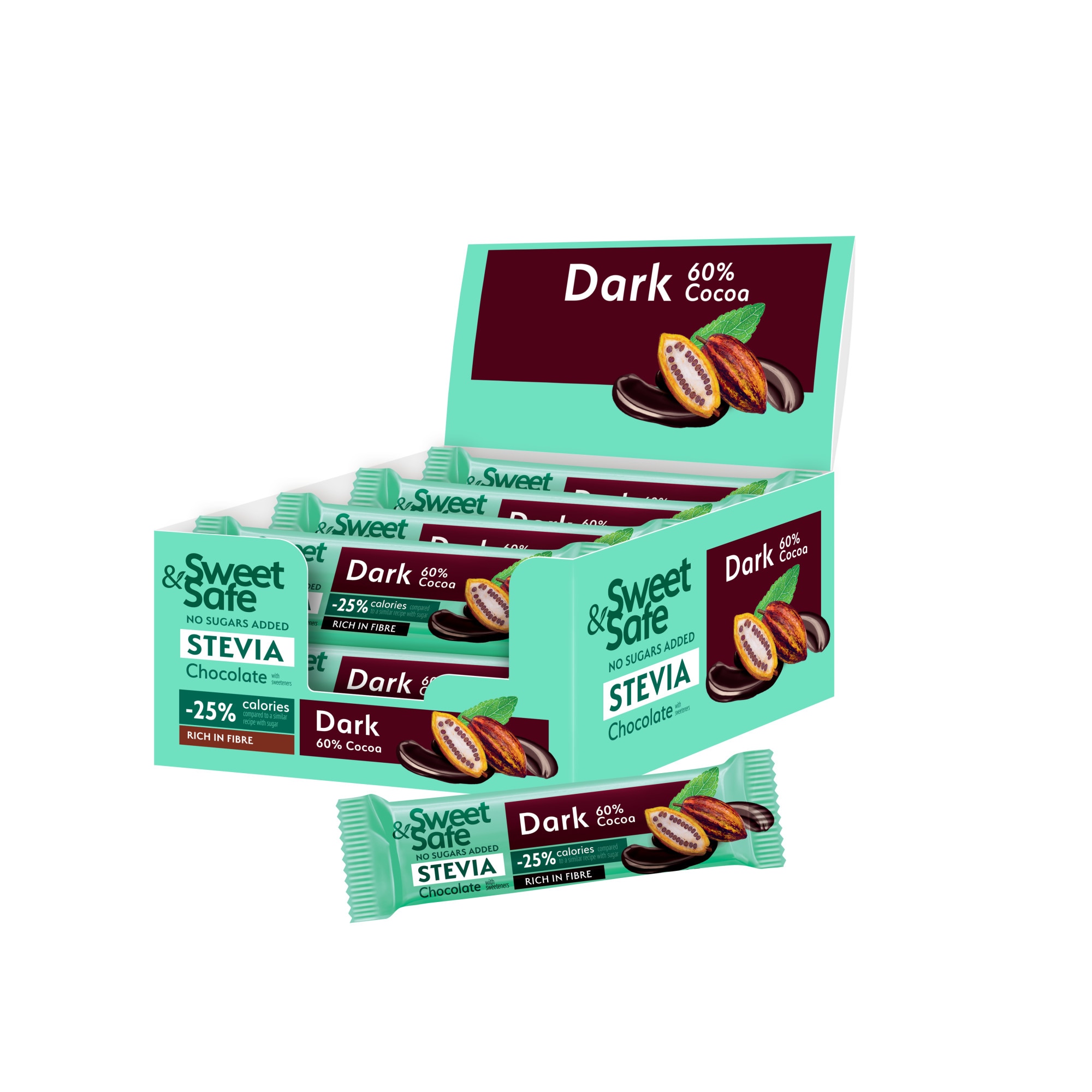 Pachet 32 buc ciocolata amaruie 60% cu indulcitor din Stevia, Sweet ...