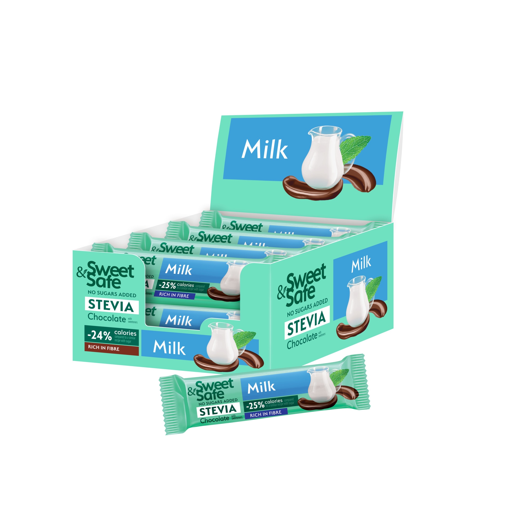 Pachet 32 buc ciocolata cu lapte si indulcitor din Stevia, Sweet&Safe ...