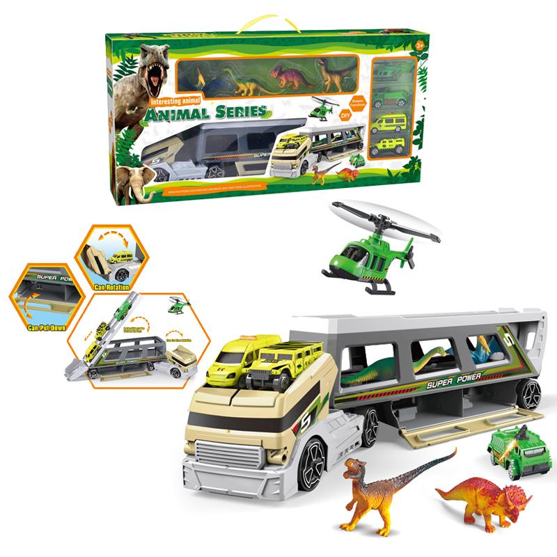 Set masinute, Camion cu trailer pentru masini, 4 masini transportate, 2 ...