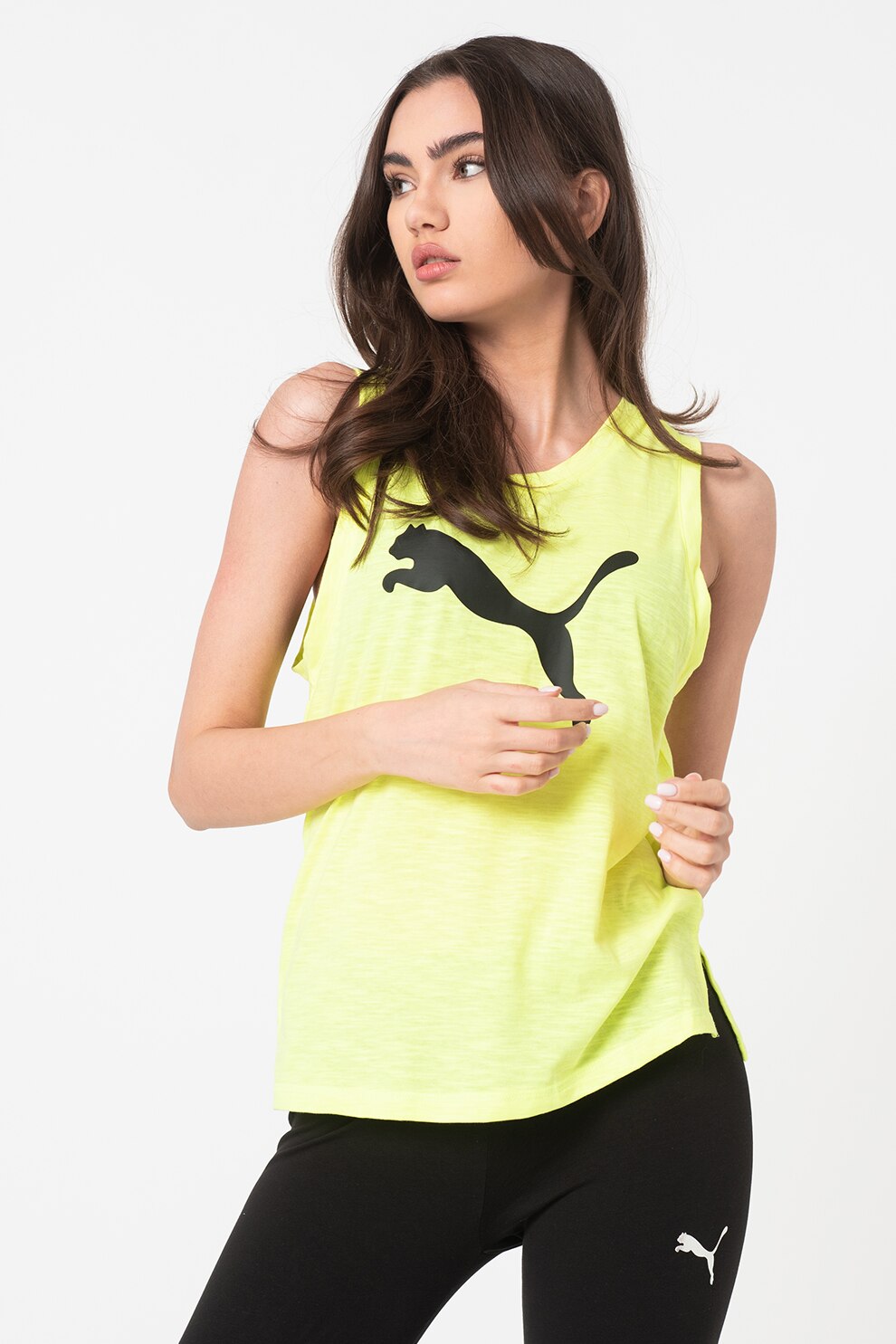 Puma, Спортен топ Favourite Cat Muscle, Яркозелен / Черен, L - eMAG.bg