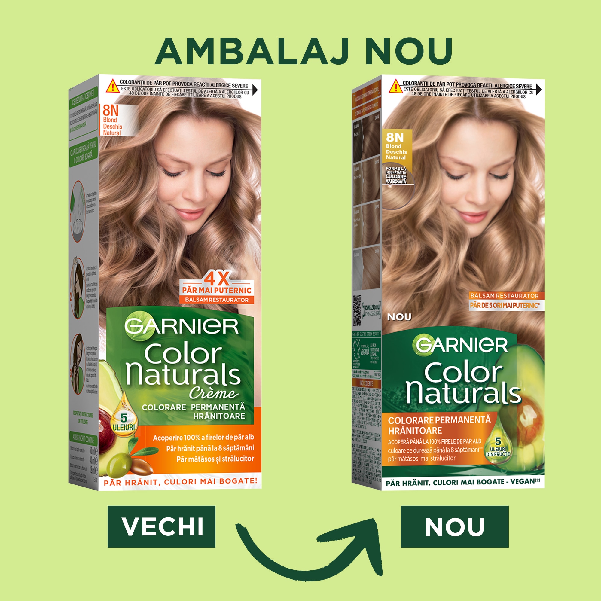 Vopsea de par permanenta cu amoniac Garnier Color Naturals, 8N Blond ...