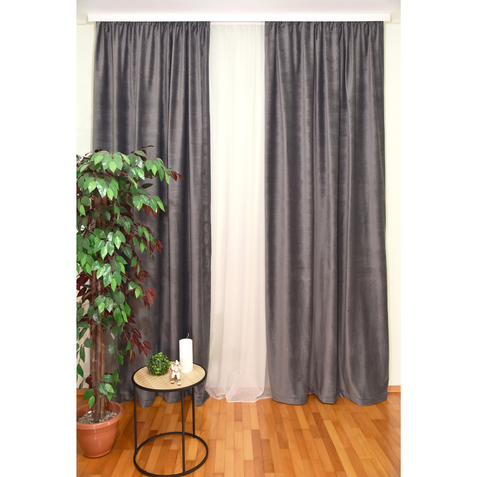 Set doua draperii Catifea Gri 2x150x260 cm, cu rejansa - eMAG.ro