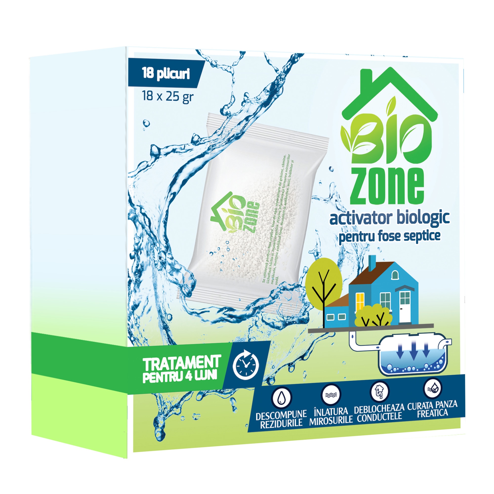 Activator fosa septica Bio Zone, 4 luni, 18 plicuri, 450g - eMAG.ro