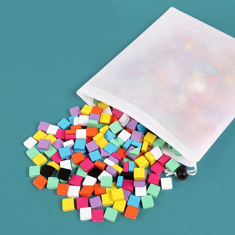 Joc educativ din lemn, Formeaza imagini din patrate colorate, 370 piese ...