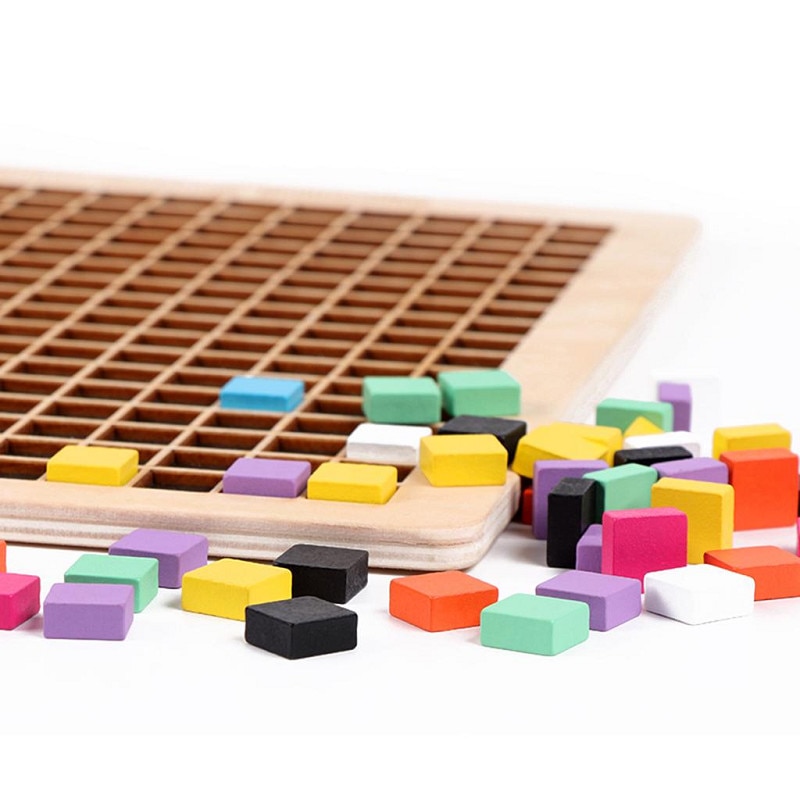 Joc educativ din lemn, Formeaza imagini din patrate colorate, 370 piese ...