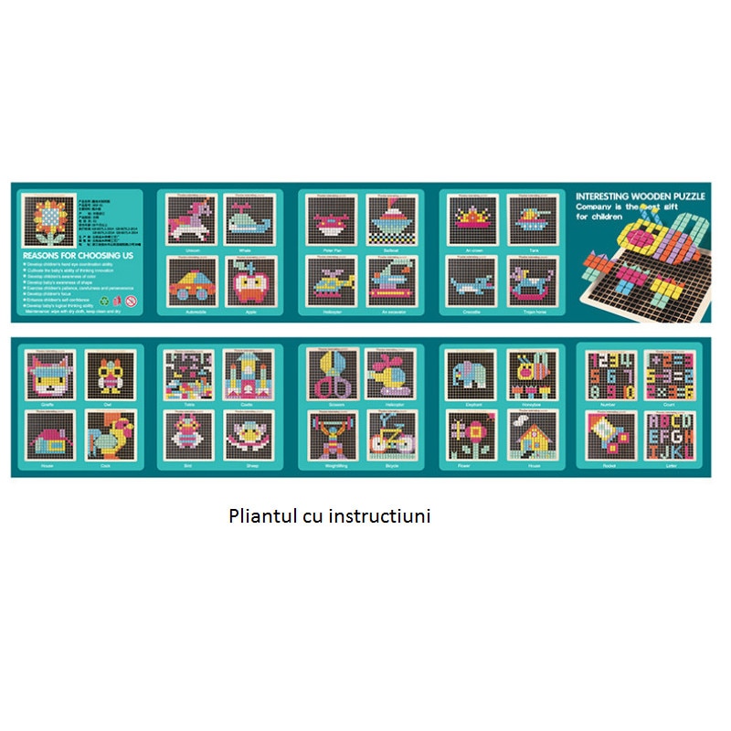Joc educativ din lemn, Formeaza imagini din patrate colorate, 370 piese ...