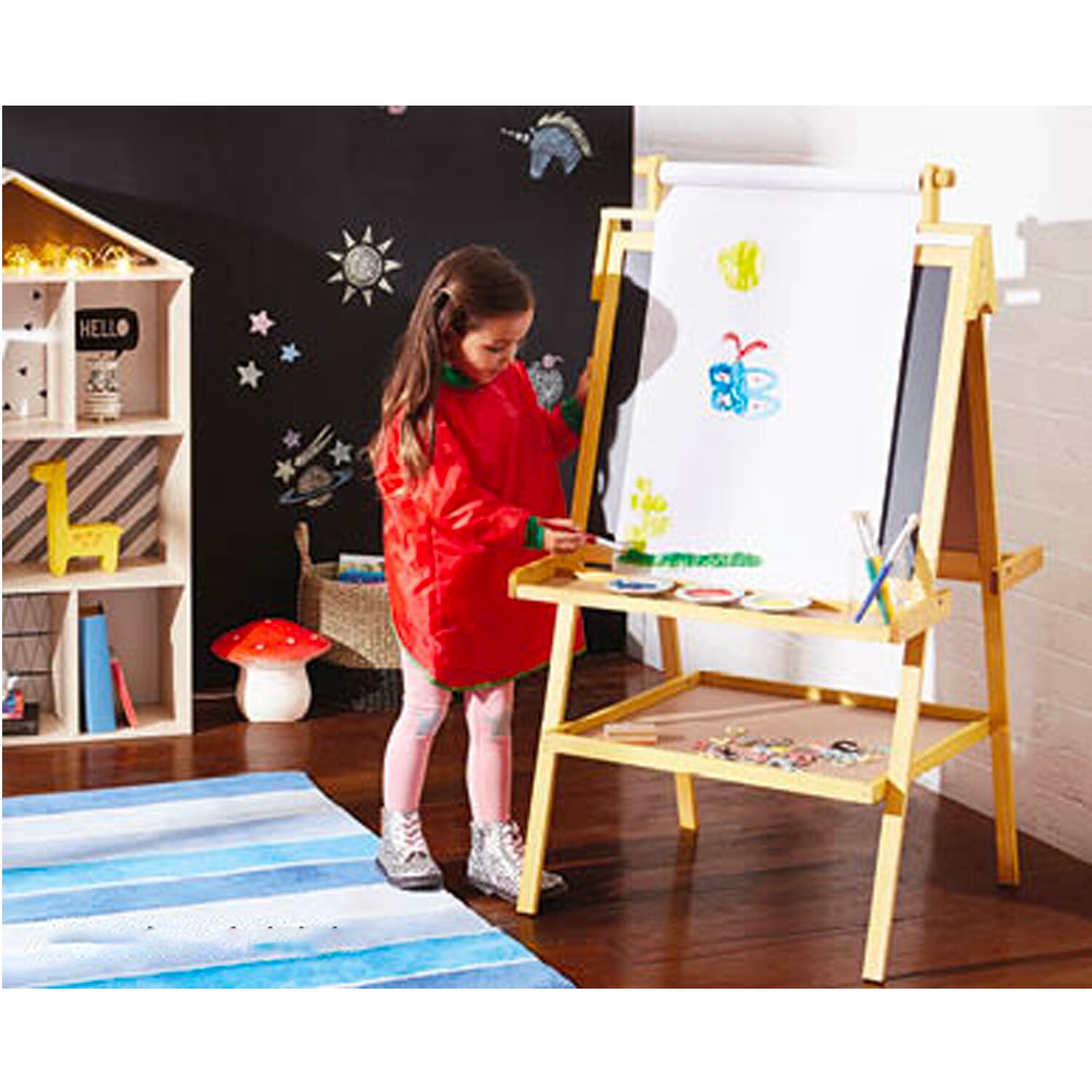 Tabla sevalet Deluxe 3 in 1, reglabila, 122 cm cu rola de hartie, lemn ...