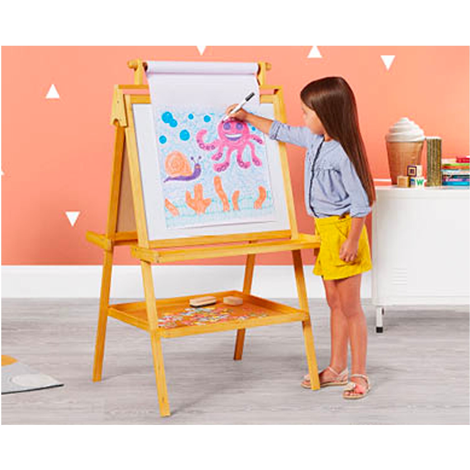 Tabla sevalet Deluxe 3 in 1, reglabila, 122 cm cu rola de hartie, lemn ...