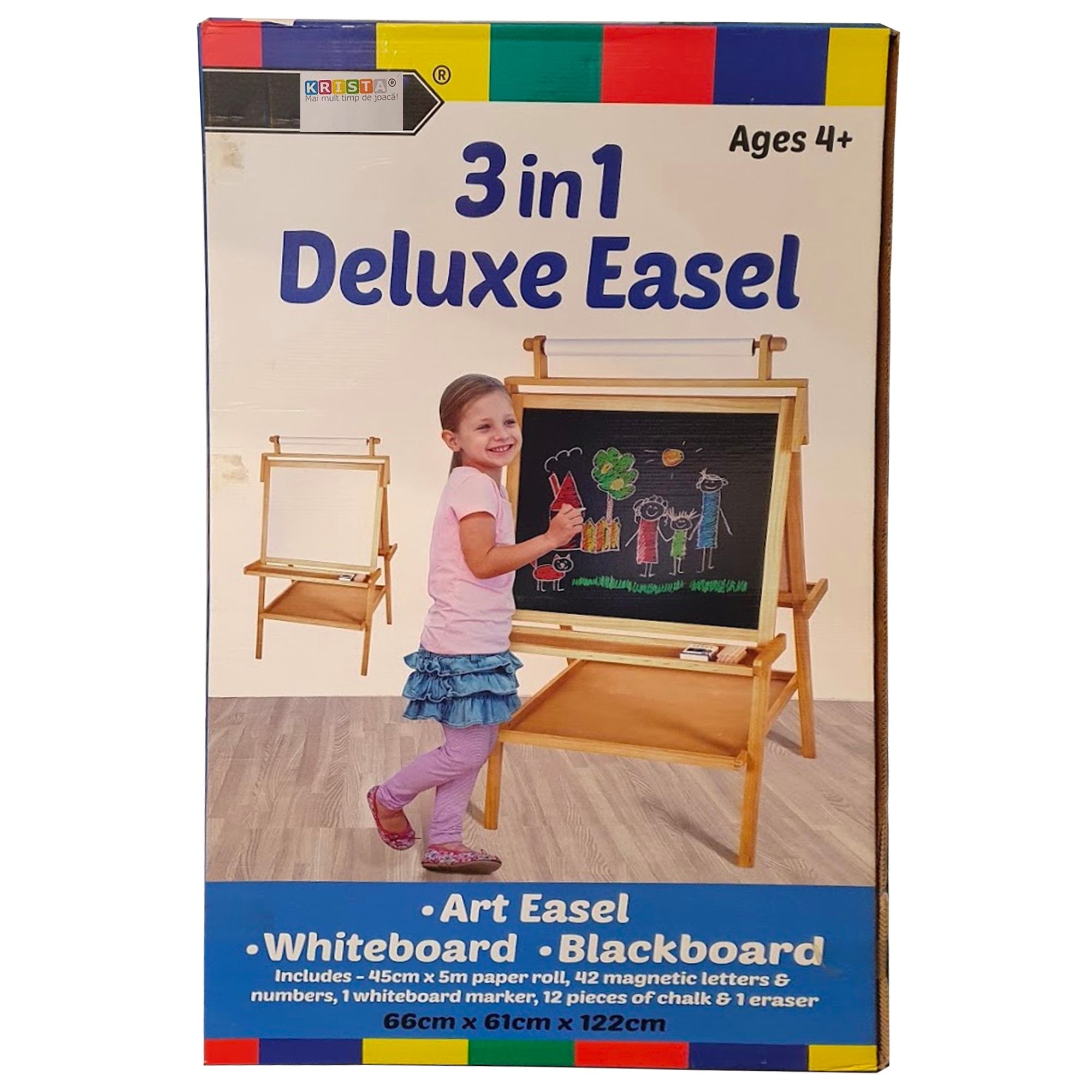 Tabla sevalet Deluxe 3 in 1, reglabila, 122 cm cu rola de hartie, lemn ...