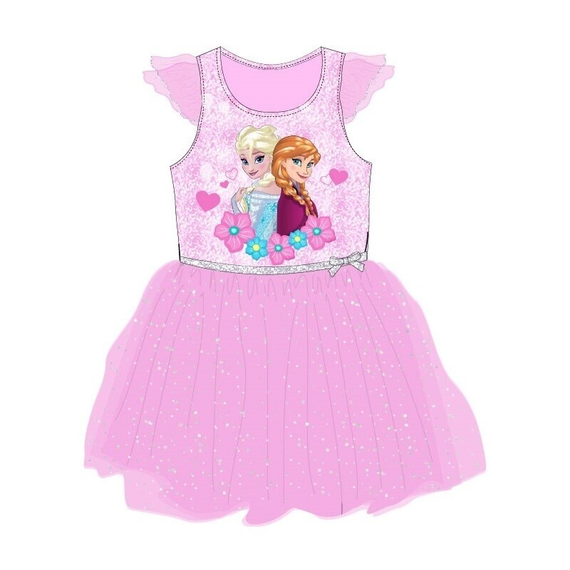 Rochie tutu, Anna si Elsa, roz cu floricele 122 cm - eMAG.ro