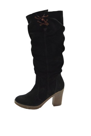 Cizme inalte dama, FIA, piele intoarsa cu siret, negru, 38 EU - eMAG.ro