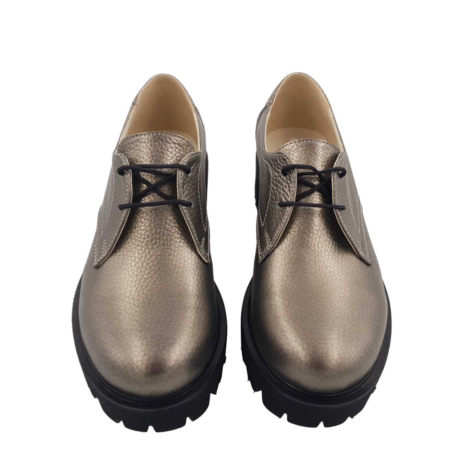 Pantofi dama casual piele naturala bizon cu siret talpa masiva wedge ...