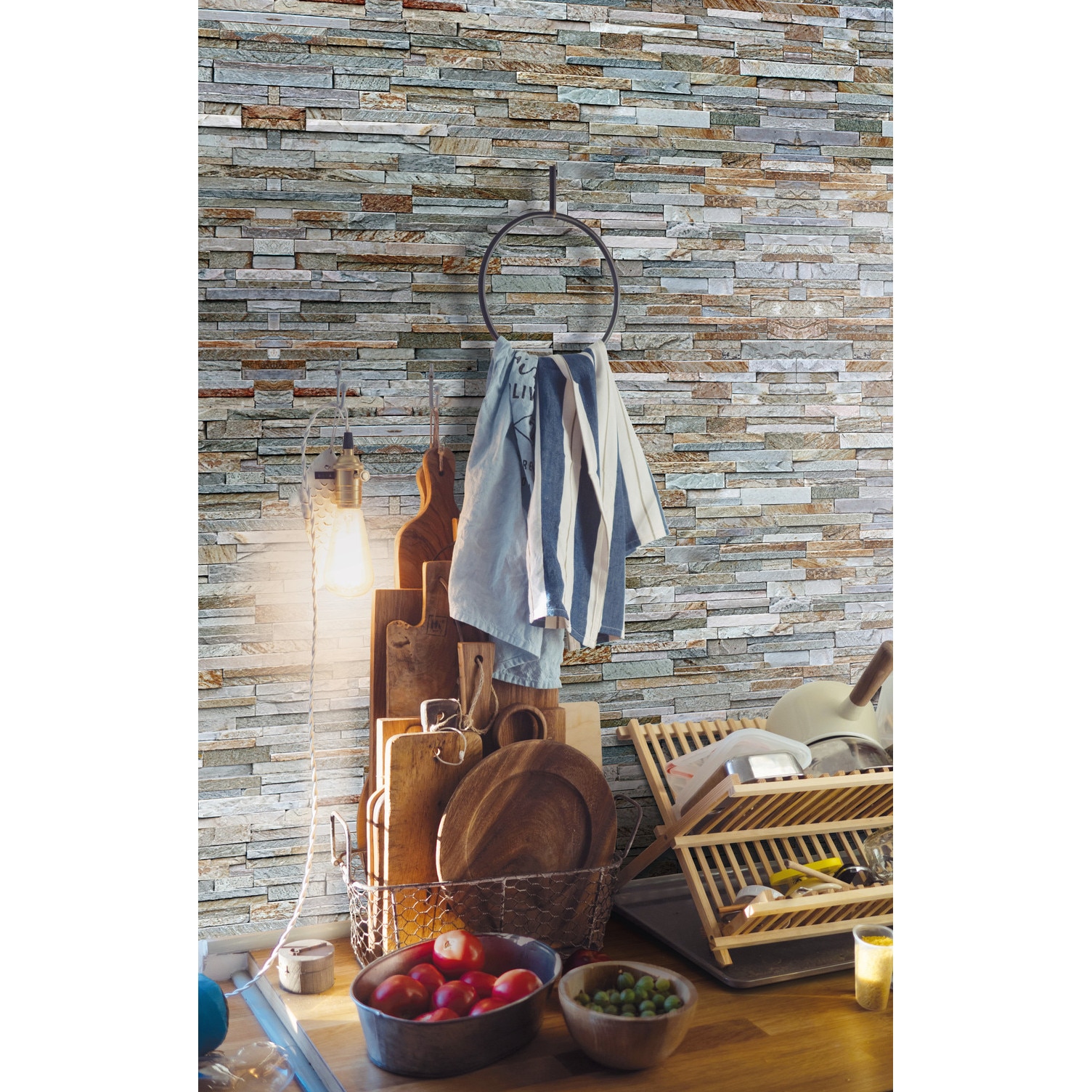 Tapet cu aspect de ceramica Stone Grau d-c-fix (piatra gri) 67.5cmx4m ...