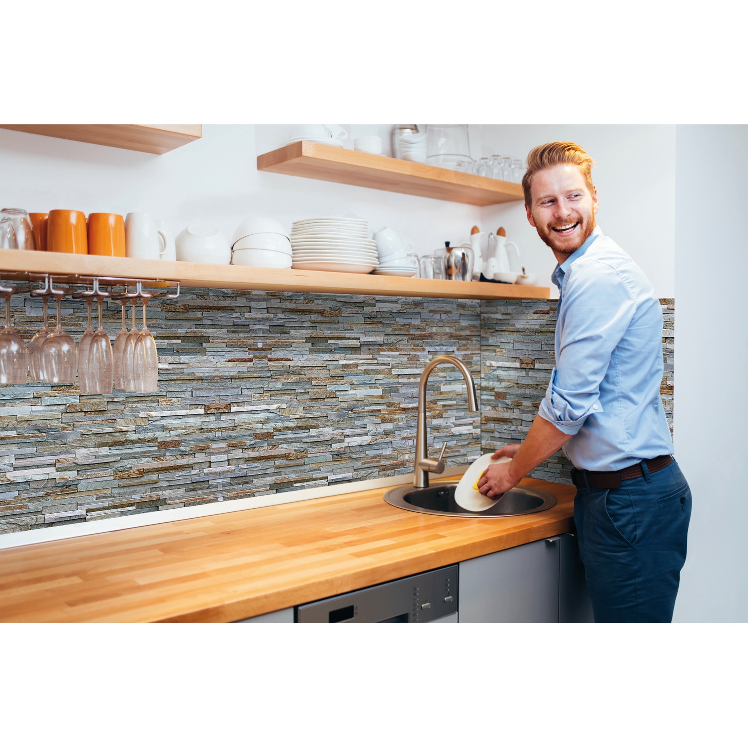 Tapet cu aspect de ceramica Stone Grau d-c-fix (piatra gri) 67.5cmx4m ...