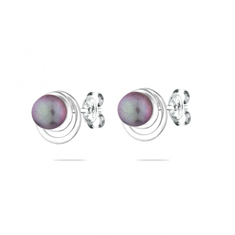 Cercei argint, Swan Pearls, perla neagra irizatа, cu tija si surub ...