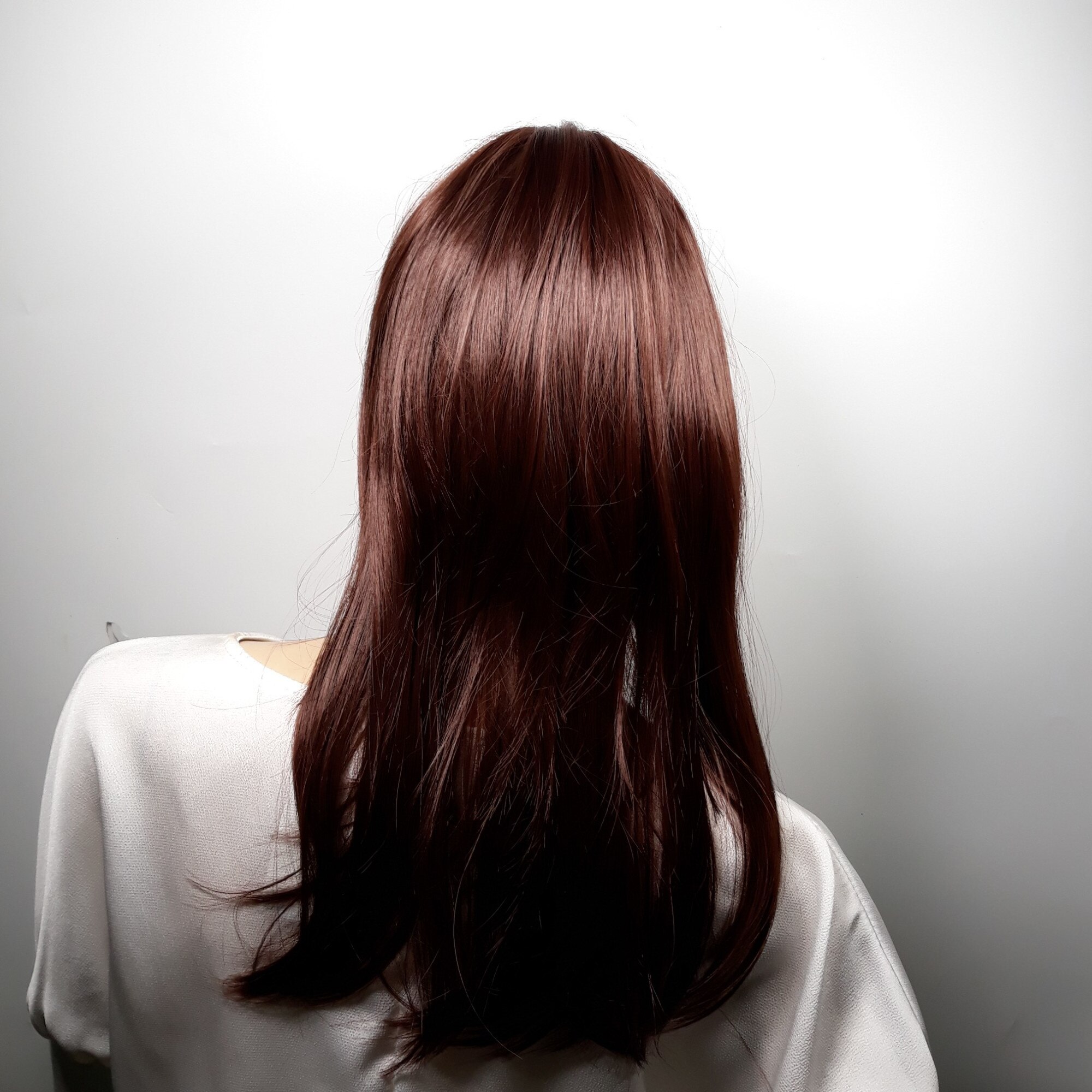 Peruca dama, fibra sintetica, cu aspect natural, roscat inchis, lunga ...