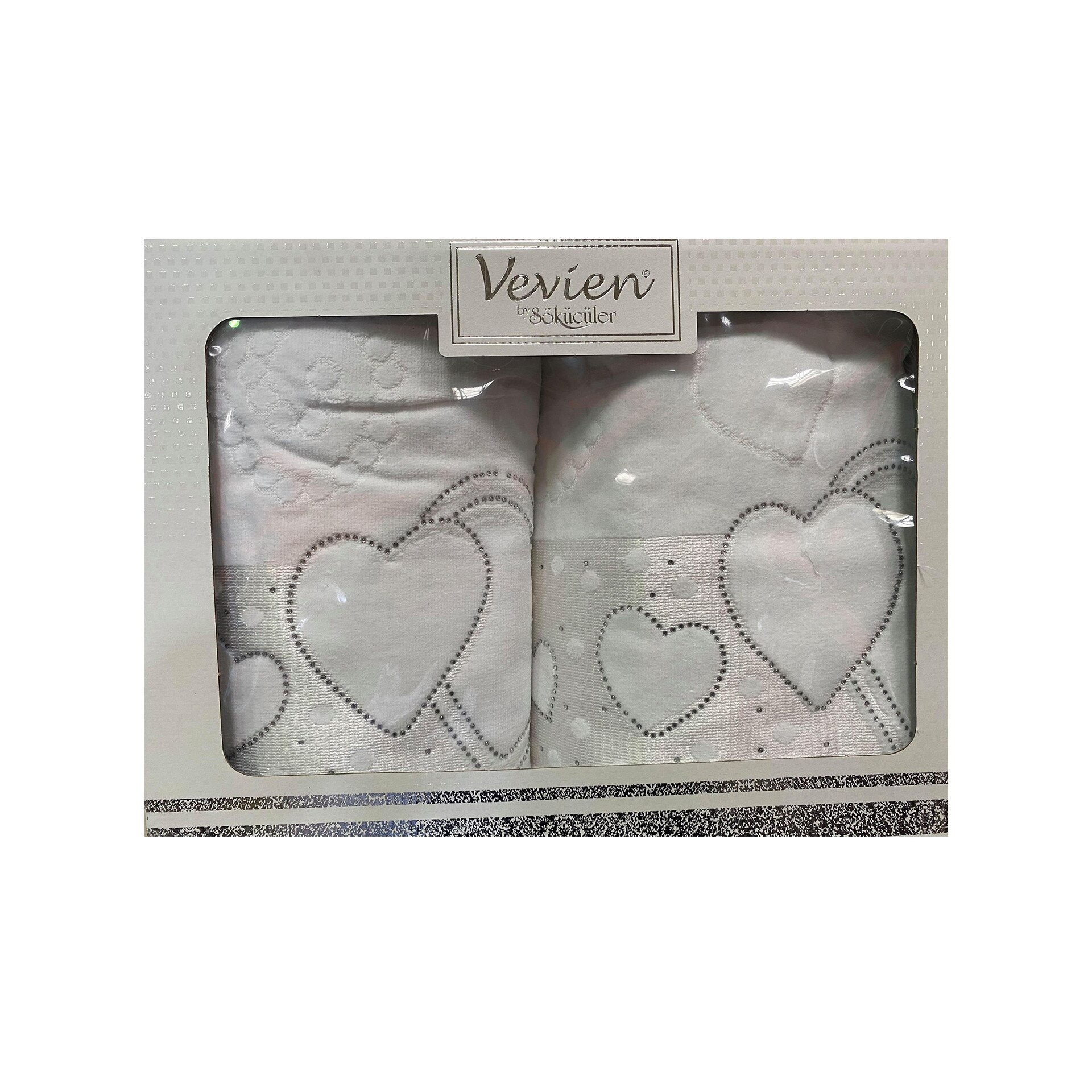 Set 2 prosoape Vevien lux, brodate cu pietre, model inimioare - eMAG.ro