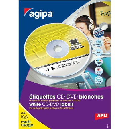 Etichete autoadezive CD d. 40/114 mm, 100coli /top Agipa 101141, alb ...