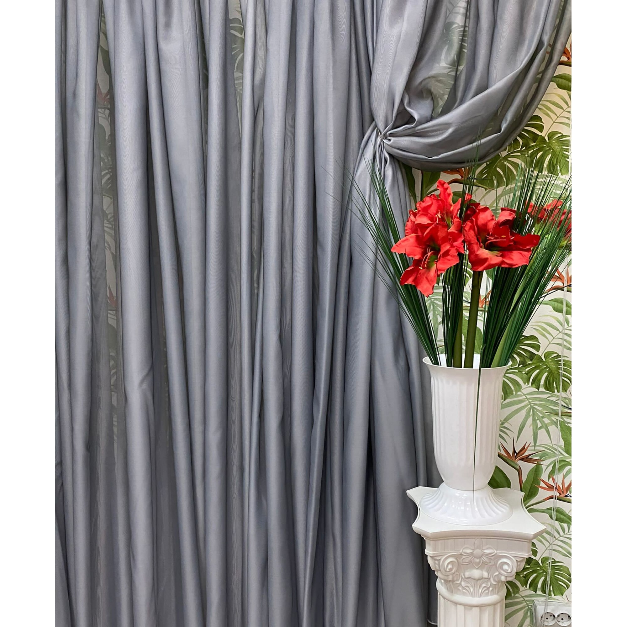 Perdea simpla voal, culoare gri petrol, din colectia "Crep Touch by Liz ...