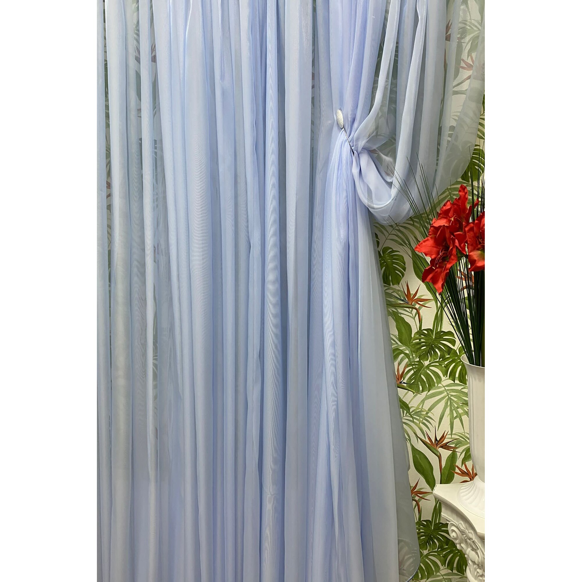 Perdea simpla voal, culoare bleu ciel, din colectia "Crep Touch by Liz ...