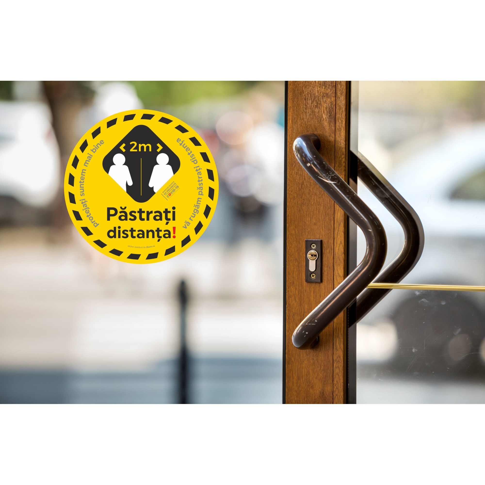Autocolant Info distantare Covid-19, "Pastrati Distanta - 2m", cerc ...