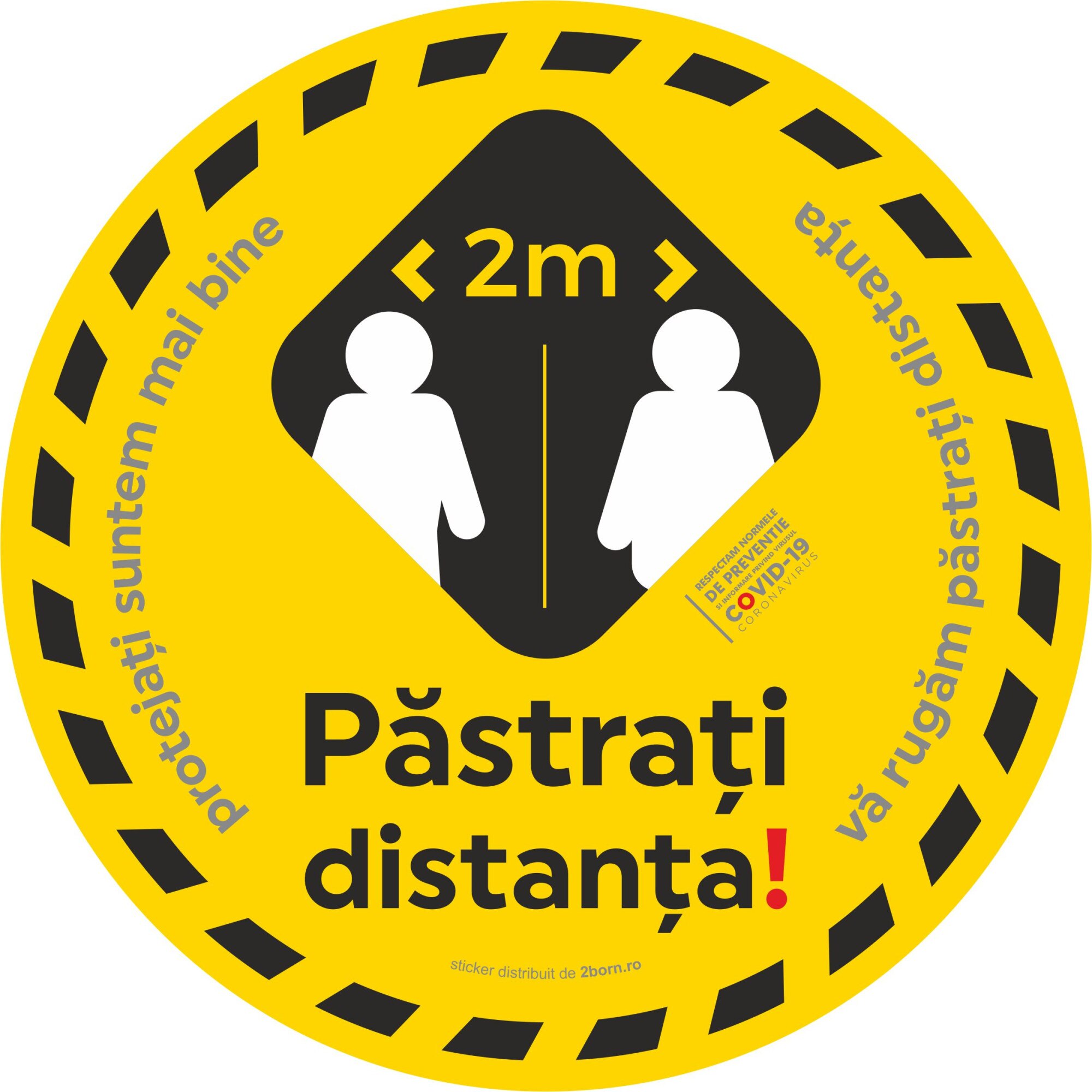 Autocolant Info distantare Covid-19, "Pastrati Distanta - 2m", cerc ...