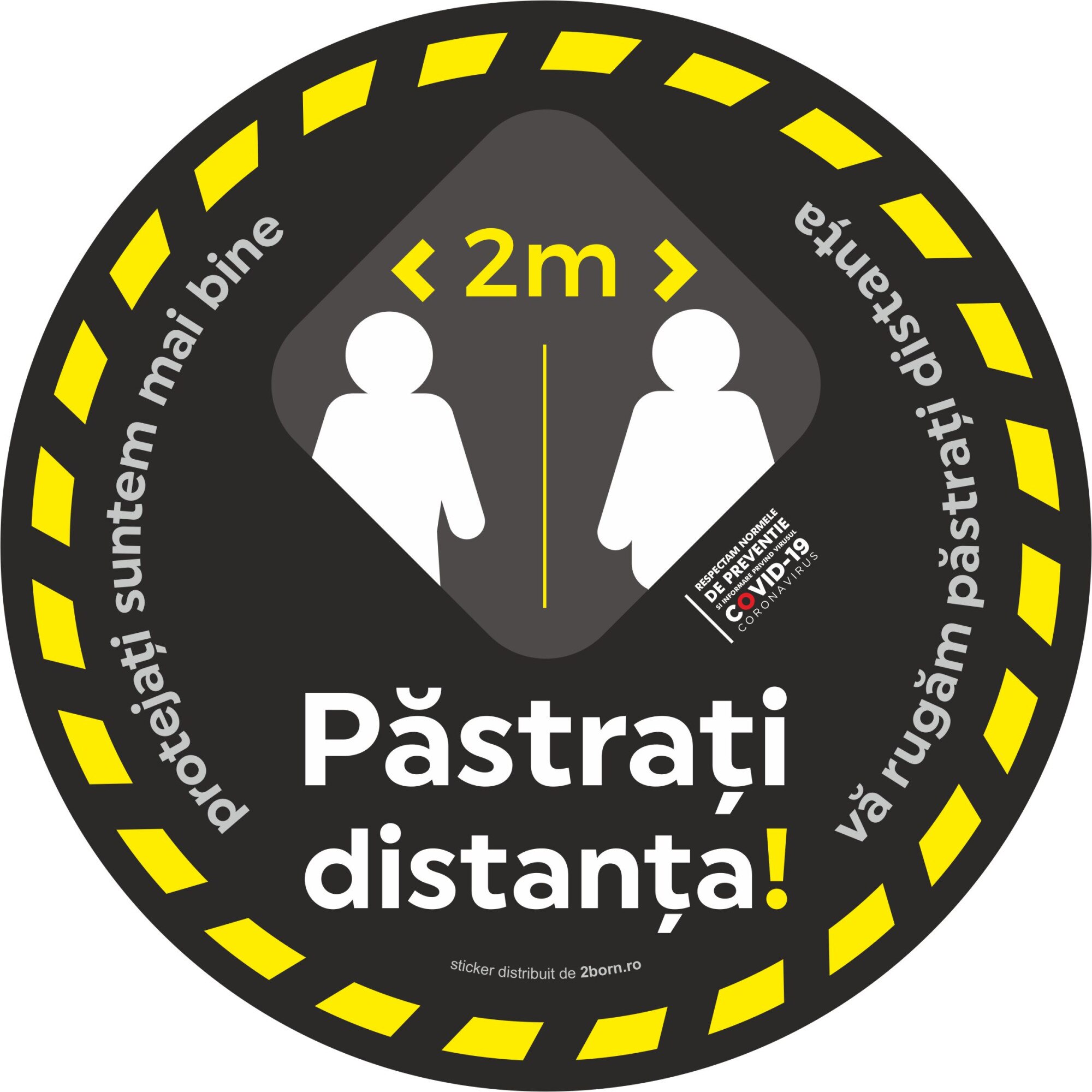 Autocolant Info distantare Covid-19, "Pastrati Distanta - 2m", cerc ...