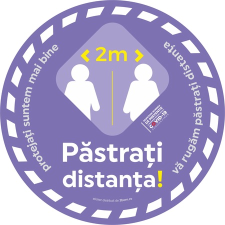 Autocolant Info distantare Covid-19, "Pastrati Distanta - 2m", cerc ...