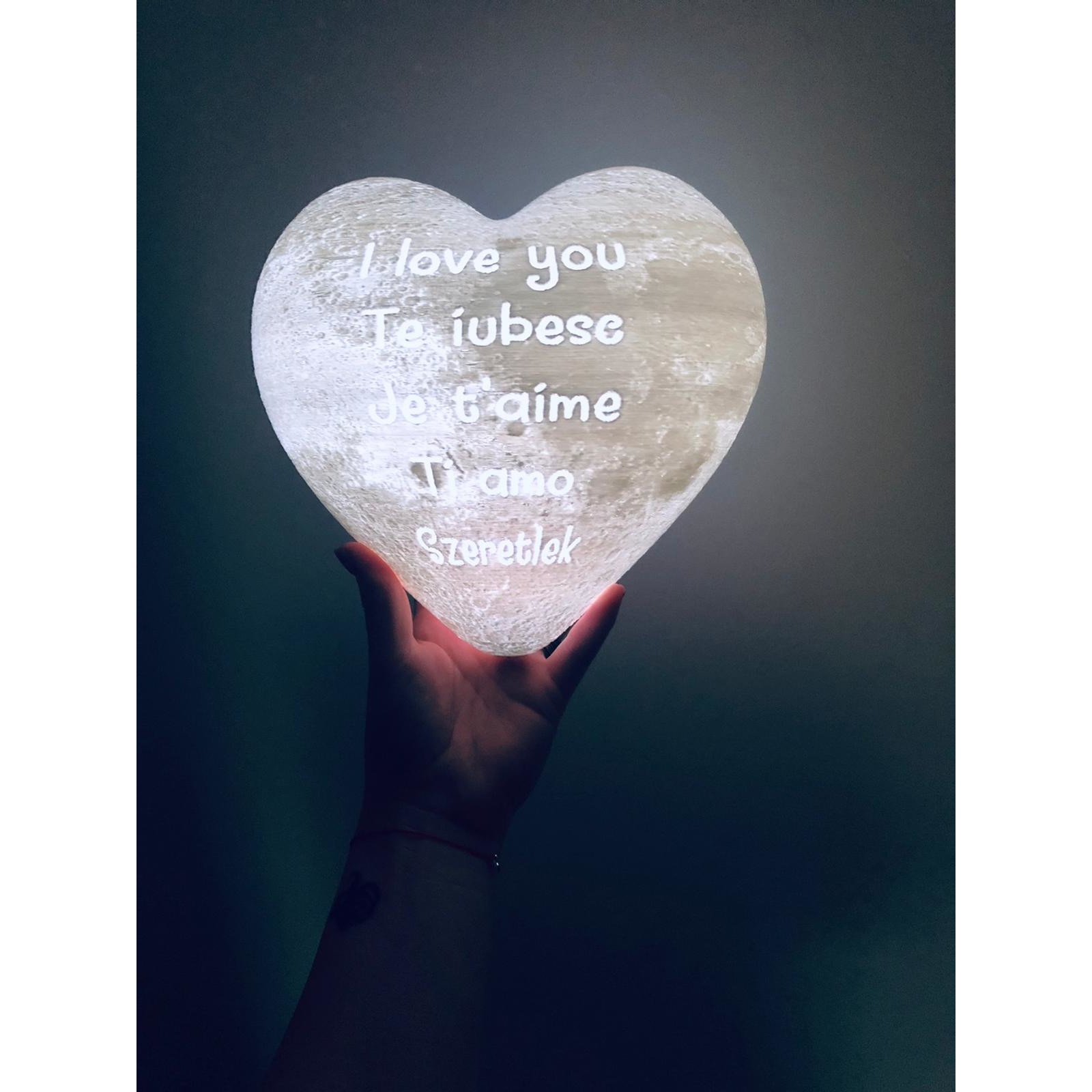 Lampa inima personalizata cu poza si text, 23 cm, schimbare 16 culori ...
