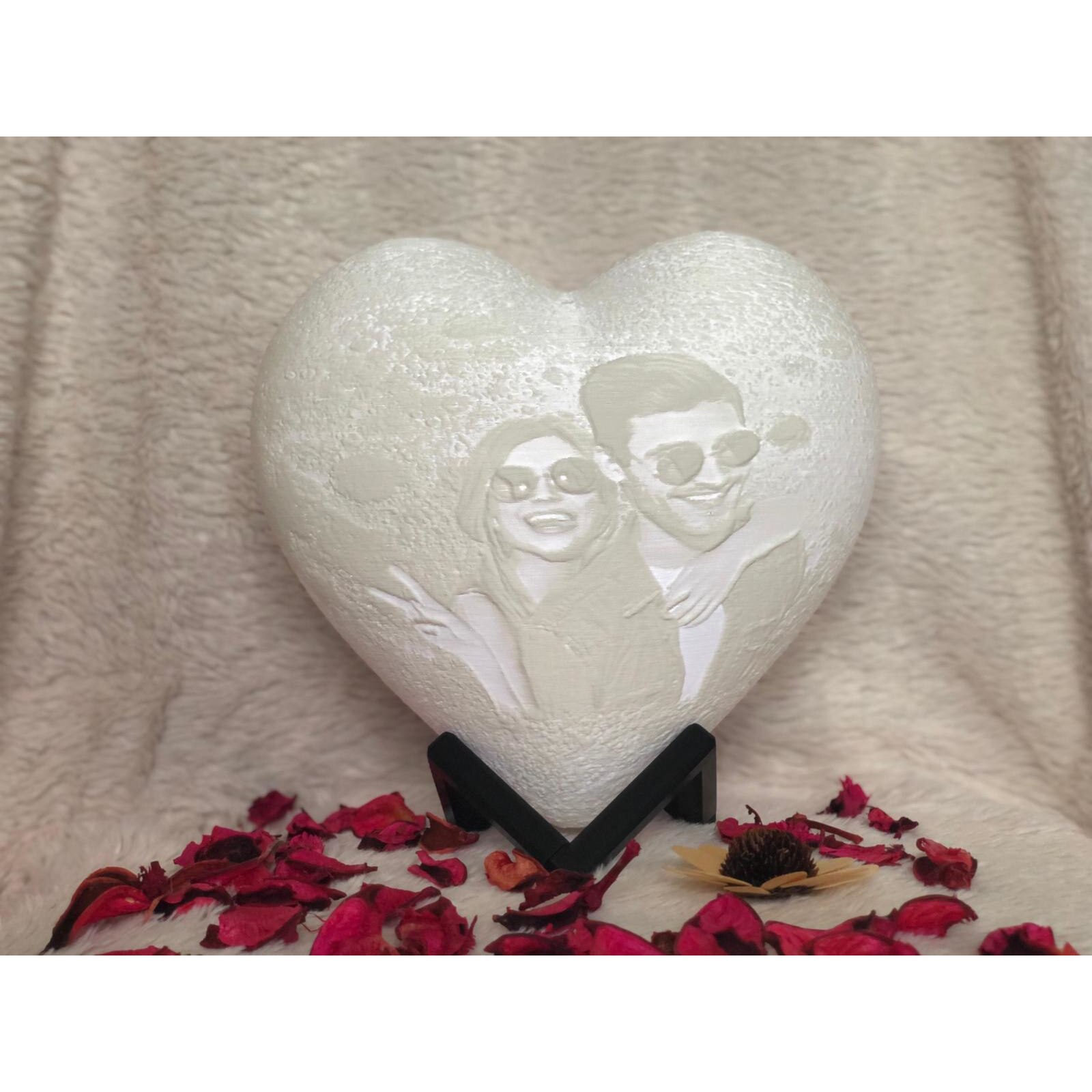 Lampa inima personalizata cu poza si text, 19 cm, schimbare 16 culori ...