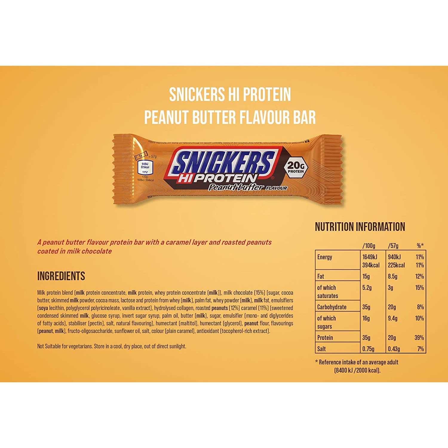 Baton proteic Snickers Hi Protein Peanut Butter 57 g - eMAG.ro