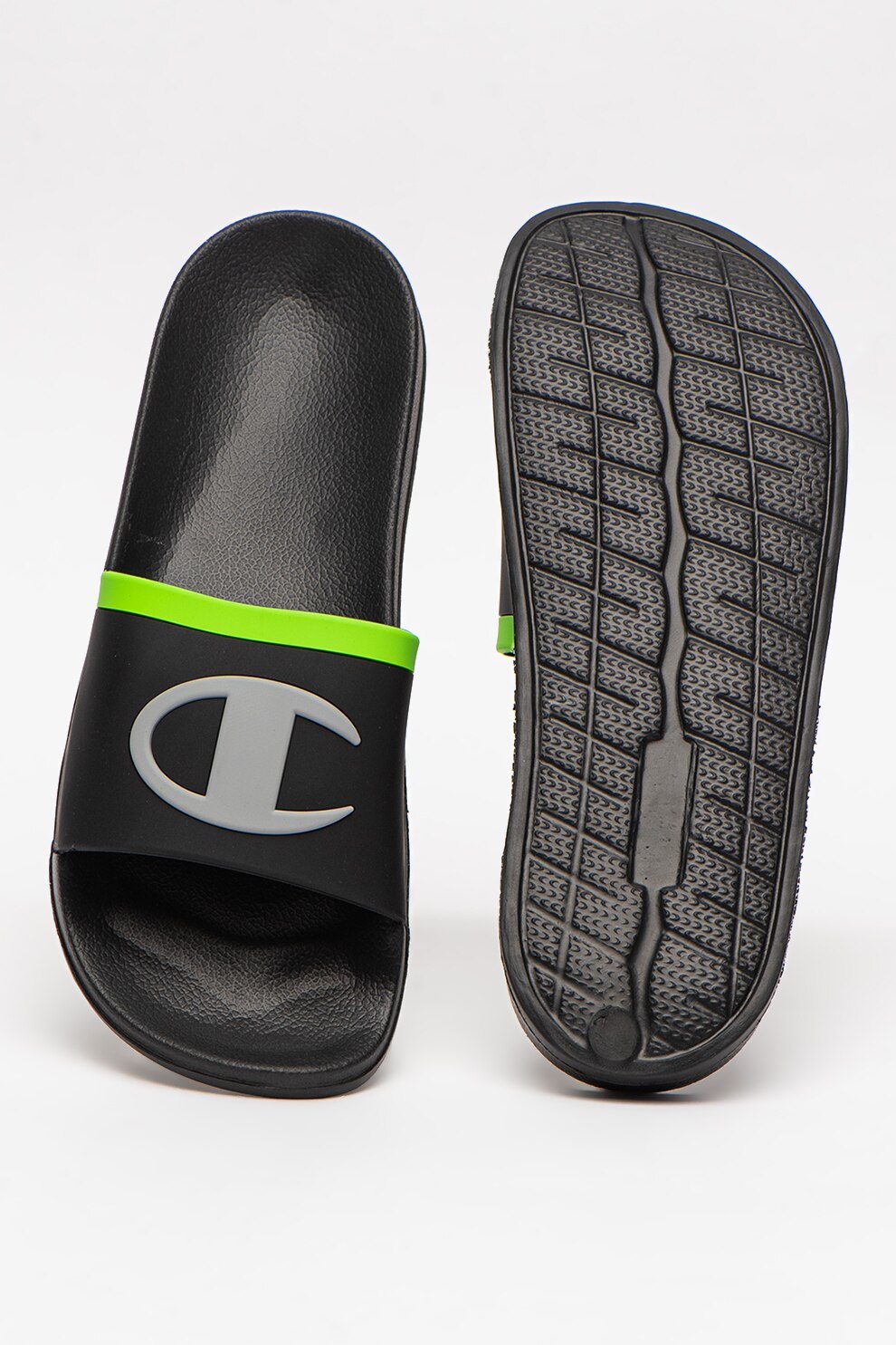 Champion, Papuci cu logo James, Negru/Verde neon, 43 - eMAG.ro