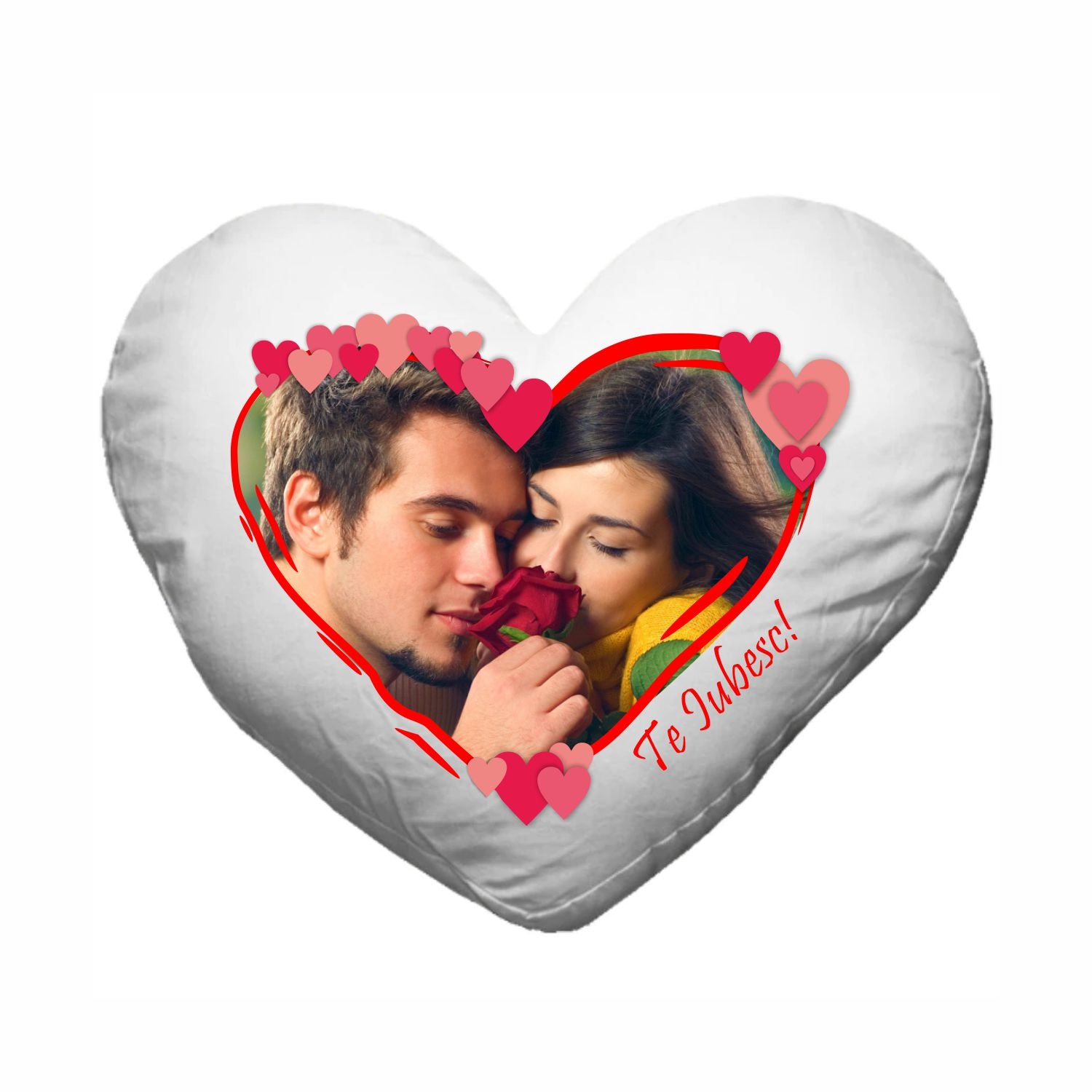 Perna alba in forma de inima personalizata cu poza si textul dorit ...