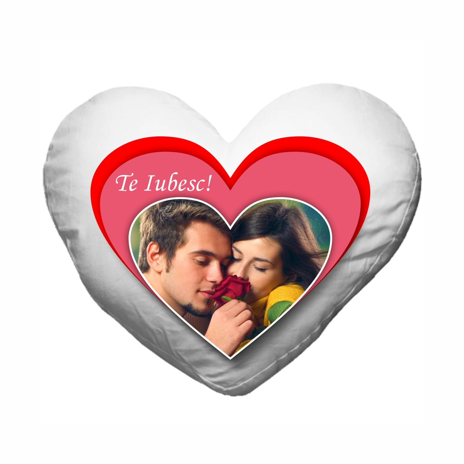 Perna alba in forma de inima personalizata cu poza si textul dorit ...
