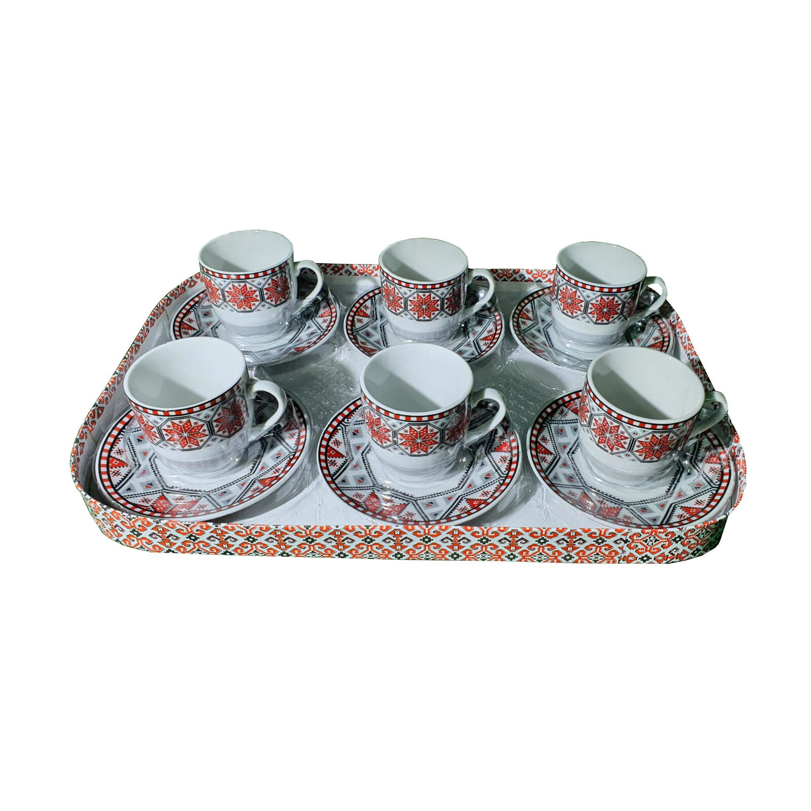 Set 6 Cesti cu Farfurii pentru Ceai si Cafea, Model Traditional, 300 ml ...