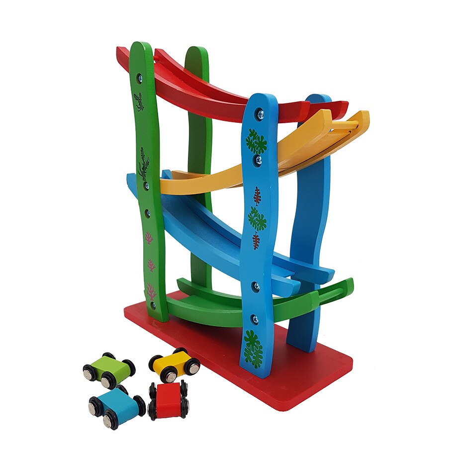 Jucarie lemn Pista de Raliu zig-zag si 4 masinute, Unitoys - eMAG.ro