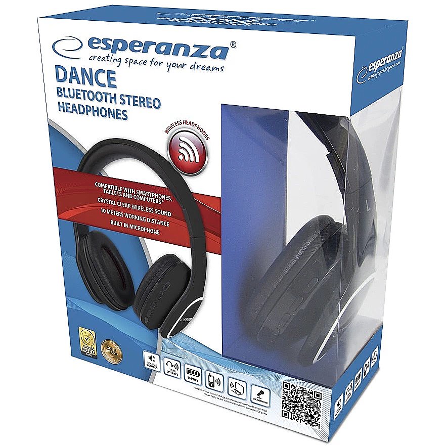 Casti audio bluetooth DANCE pliabile, Negru/Alb- Esperanza - eMAG.ro