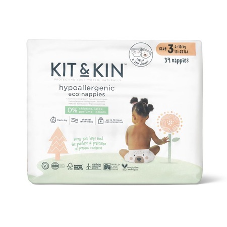 Scutece Hipoalergenice Eco Kit&Kin, Marimea 3, 6-10 kg, 34 buc - eMAG.ro