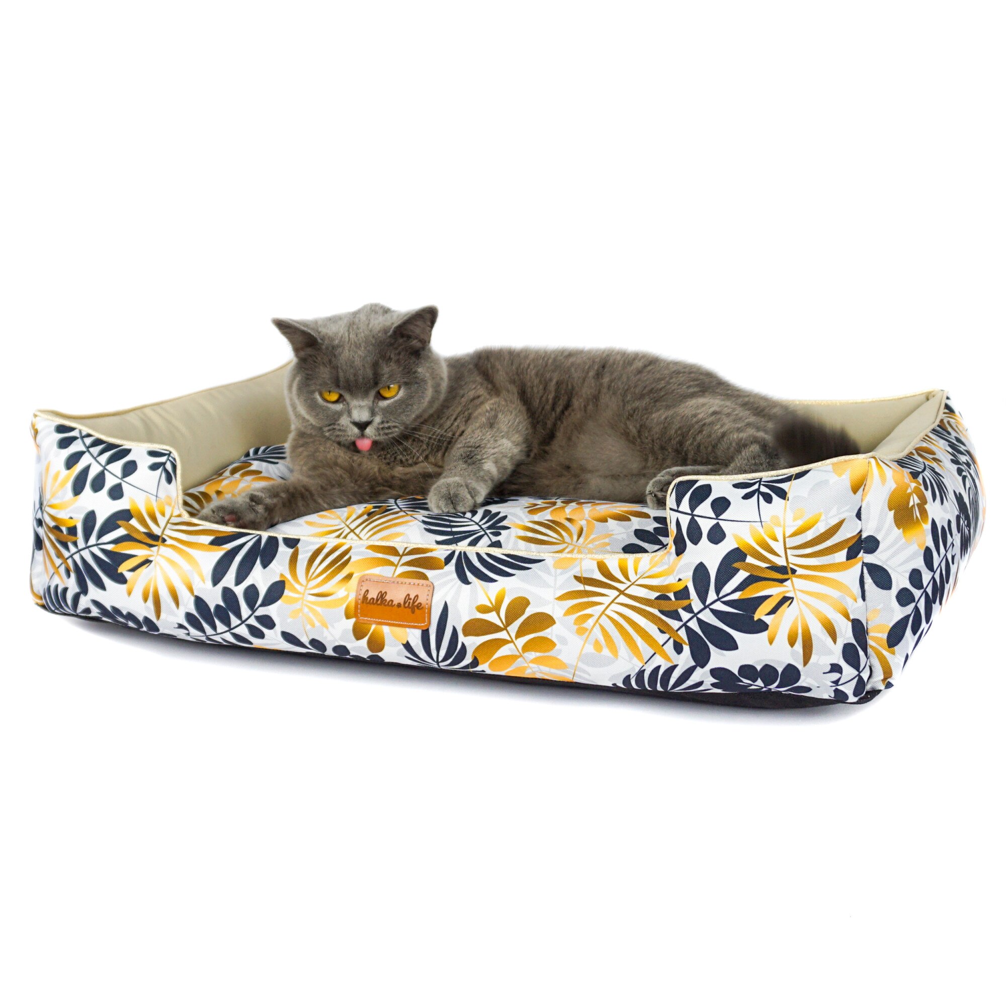 Culcus pentru caini si pisici Halkalife, Boo, Model cu frunze, 45x65cm ...